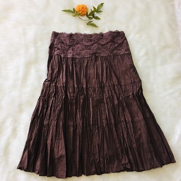 Skirts | Elastic Waist Brown Ruffles Midi Skirt Nwt | Poshmark